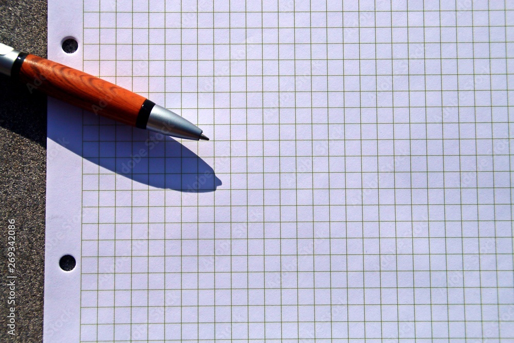 Ballpoint pen on graph paper to take notes. Stock Photo | Adobe Stock