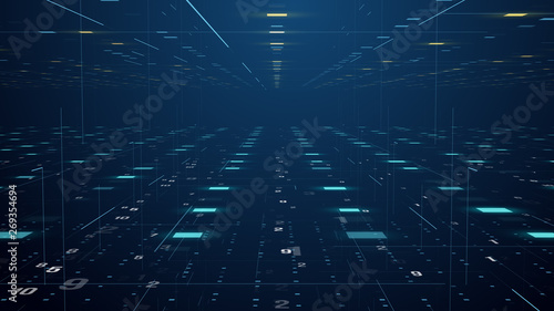 Abstract technology floating code number digital grid motion background loop virtual reality ...