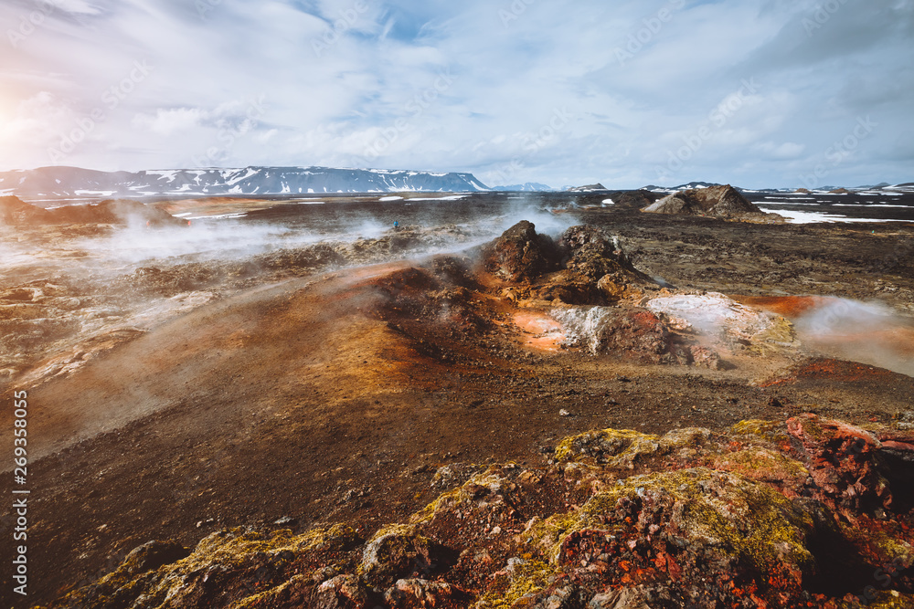 Mystery view of the geothermal valley Leirhnjukur. Location Myvatn lake ...