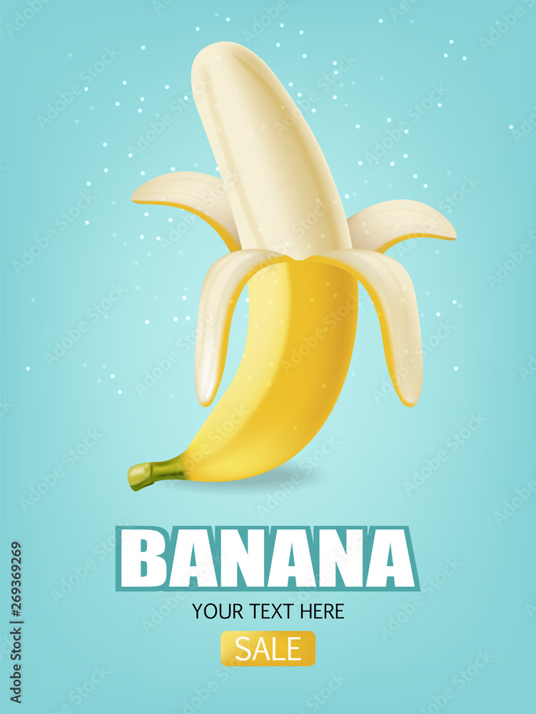 Banana fruits Vector realistic poster template. Mock up for label ...