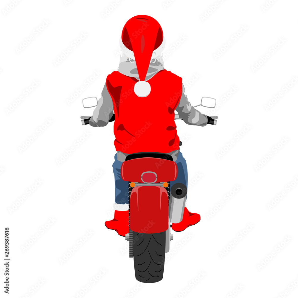 Santa on classic motorcycle back view isolated color vector ...