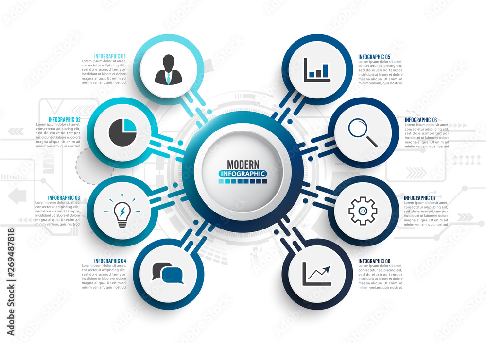 Vector infographic template with 3D paper label, integrated circles ...