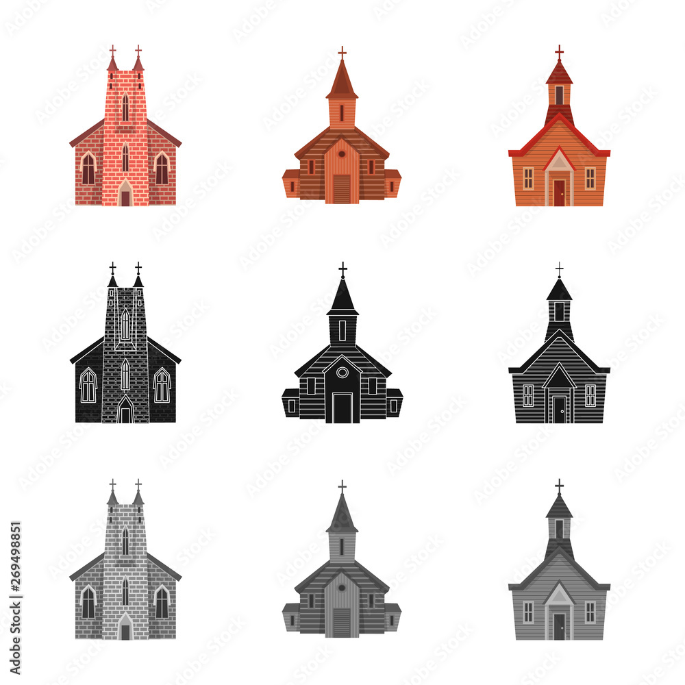 Isolated object of cult and temple logo. Set of cult and parish stock ...