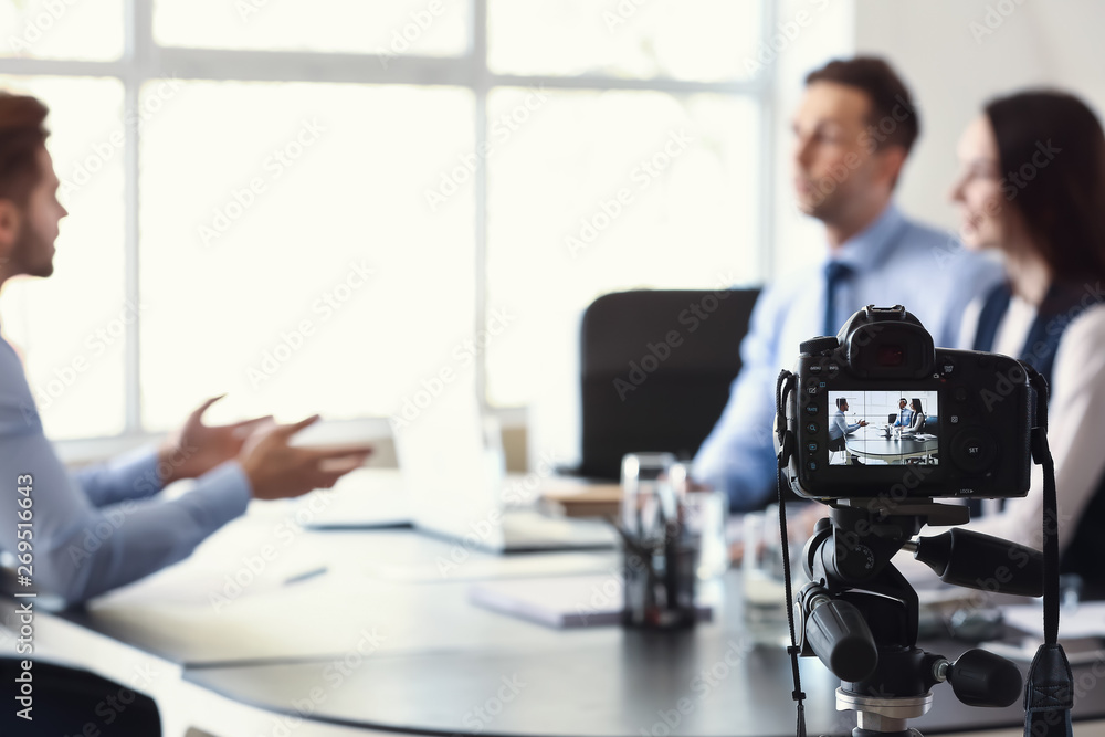 Filming of job interview with applicant in office Stock Photo | Adobe Stock