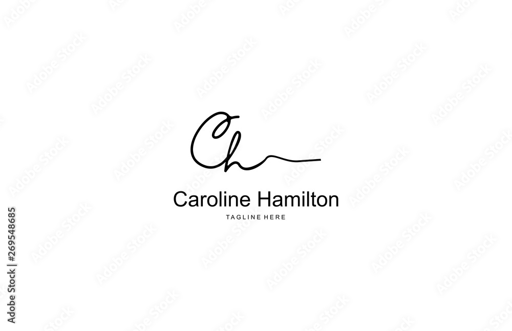 Calligraphy Signature Letter CH Logotype Stock Vector | Adobe Stock