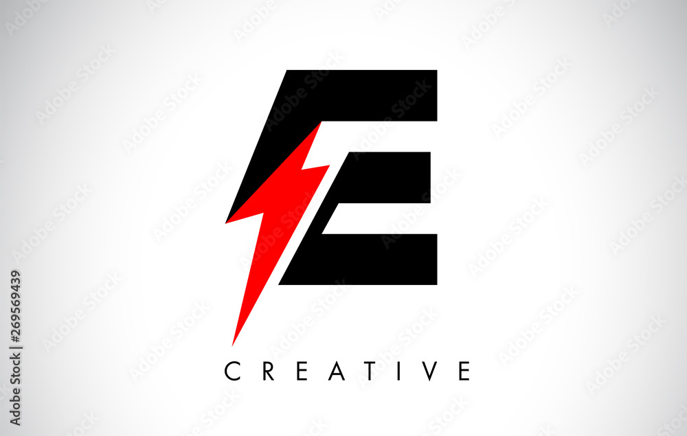 E Letter Logo Design With Lighting Thunder Bolt. Electric Bolt Letter ...