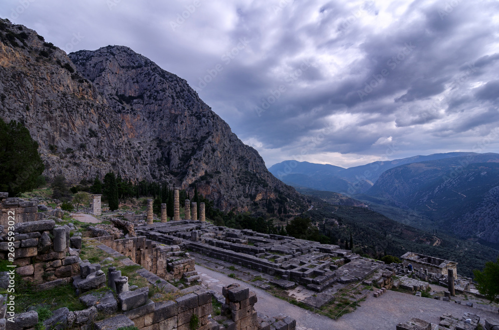 Delphi, Phocis / Greece. Temple of Apollo at the archaeological site of ...