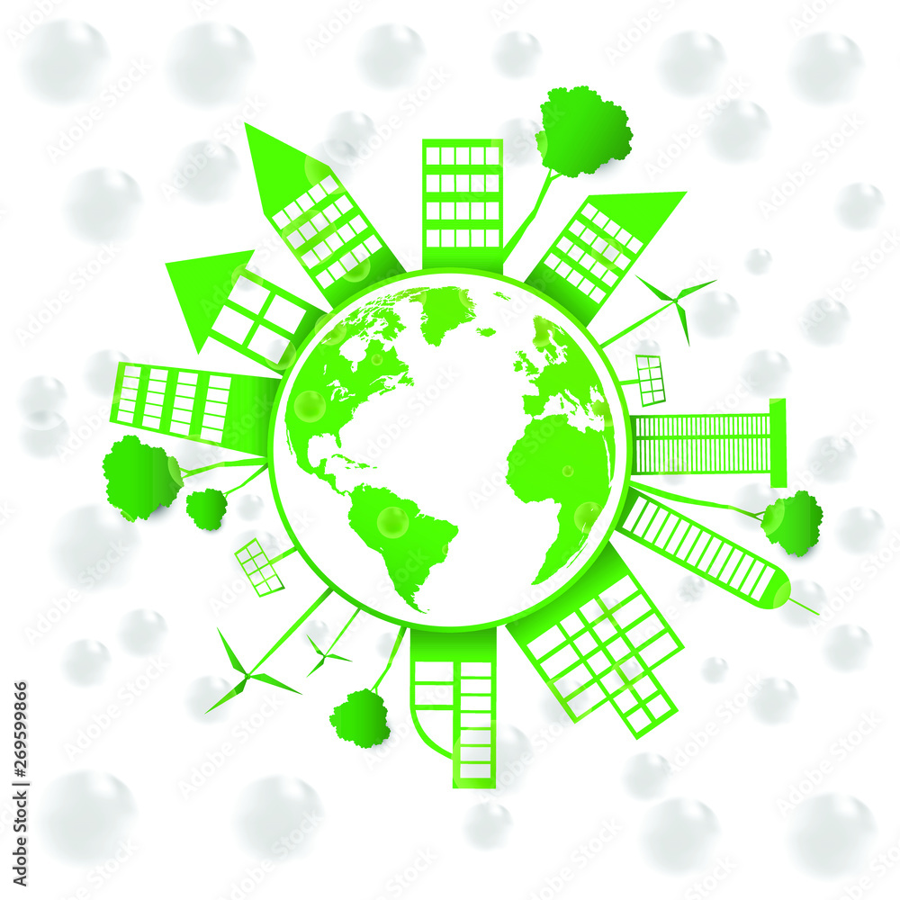 World environment day - Building paper art surround earth concept ...