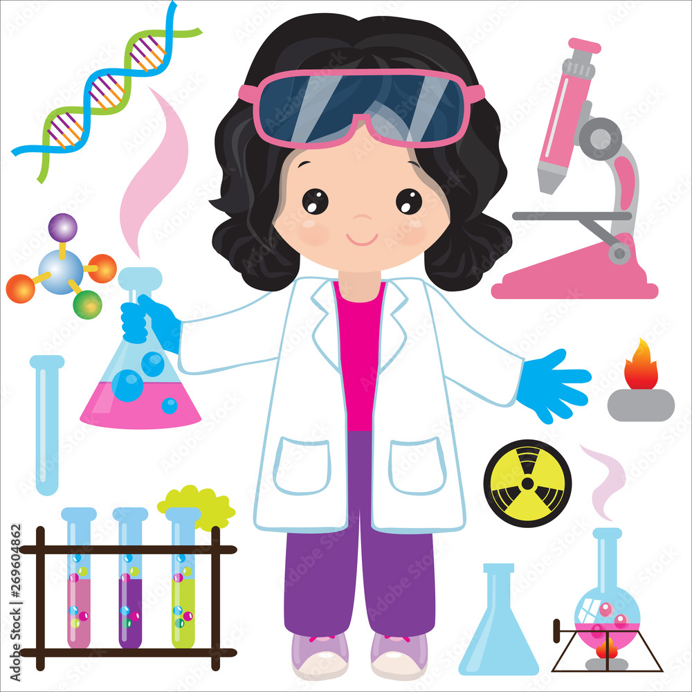 Cute chemist girl vector cartoon illustration Stock Vector | Adobe Stock