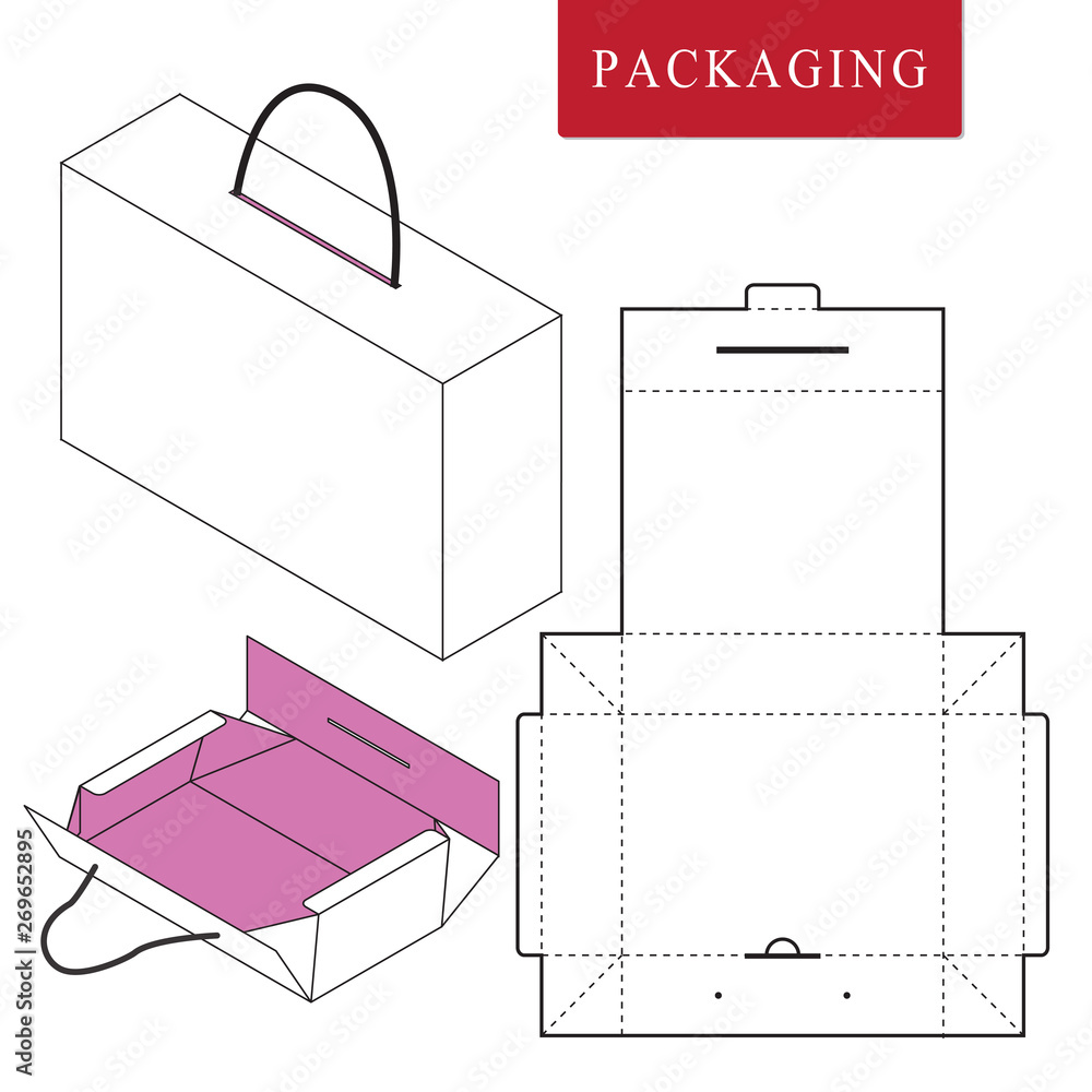 Vector Illustration of handle box.Package Template. Isolated White ...