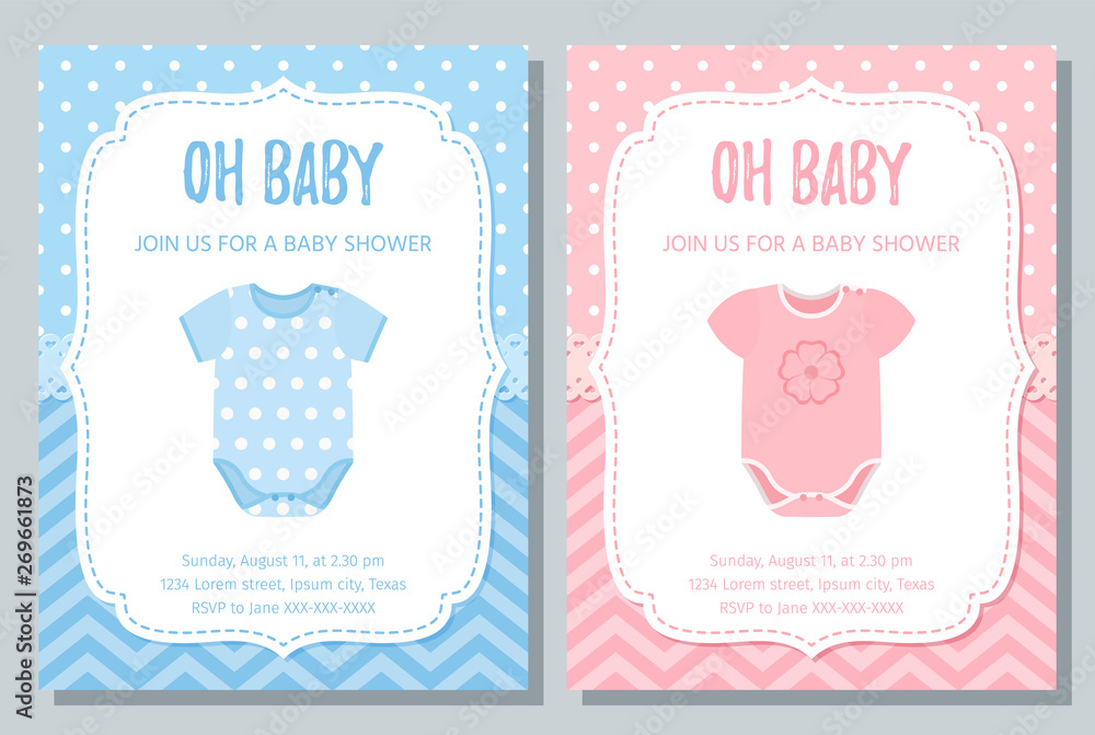 Baby Shower invite card. Vector. Baby boy and girl blue pink design ...