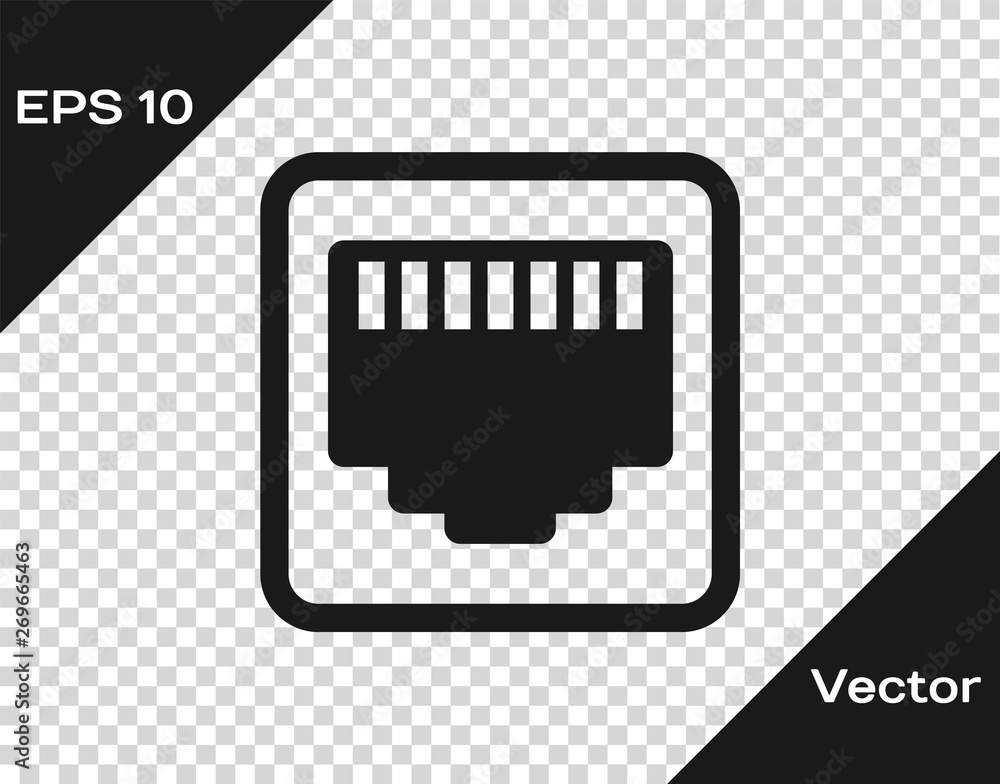 Grey Network port - cable socket icon isolated on transparent ...