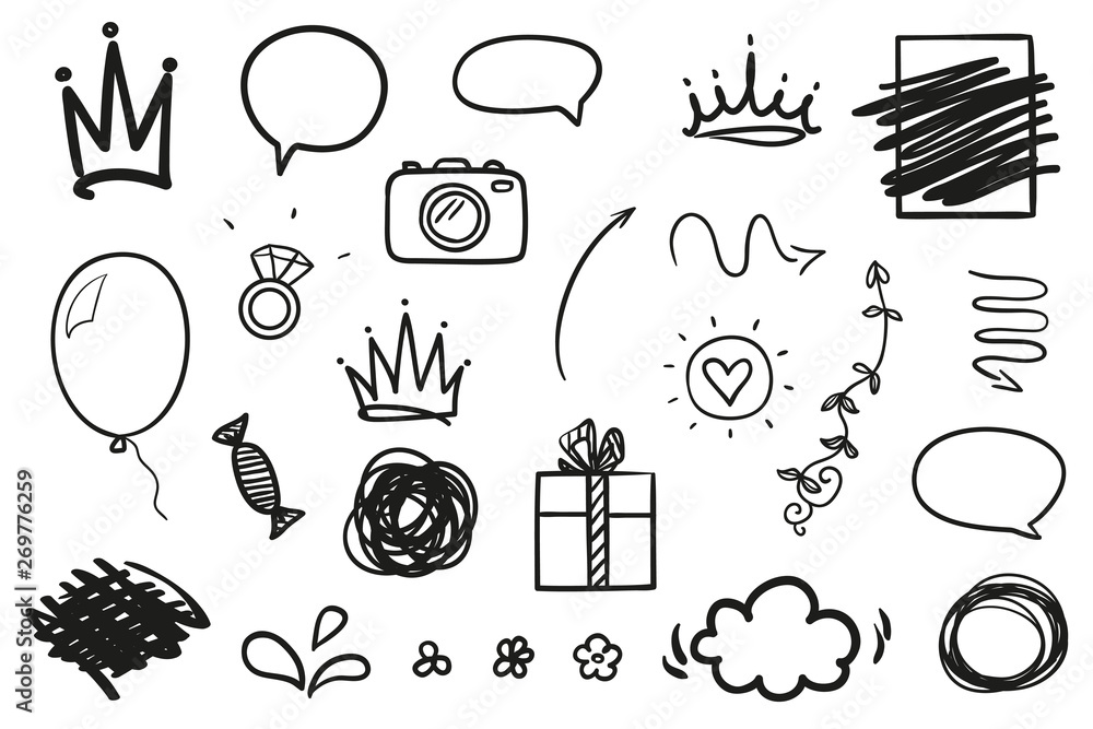 Hand drawn elements on isolated white background. Simple signs. Line ...