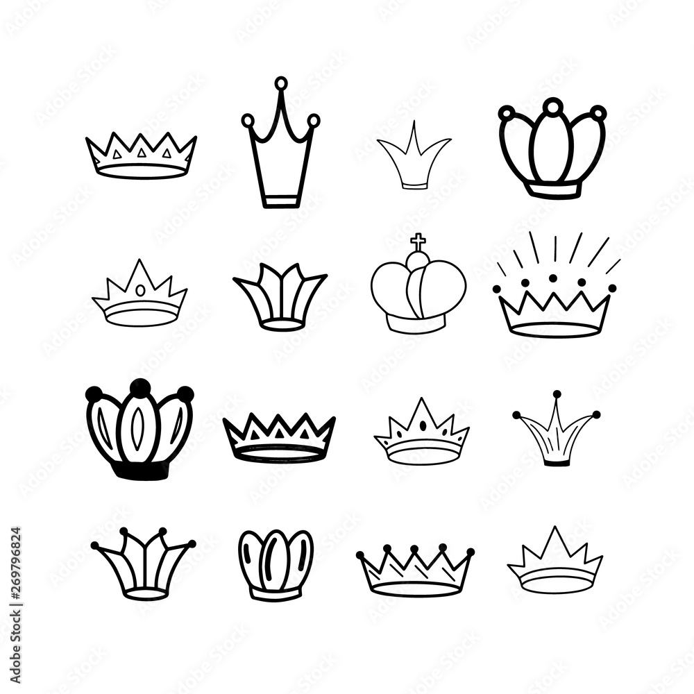 Crowns. Tiara. Diadem. Sketch crown. Hand drawn queen tiara, king crown ...
