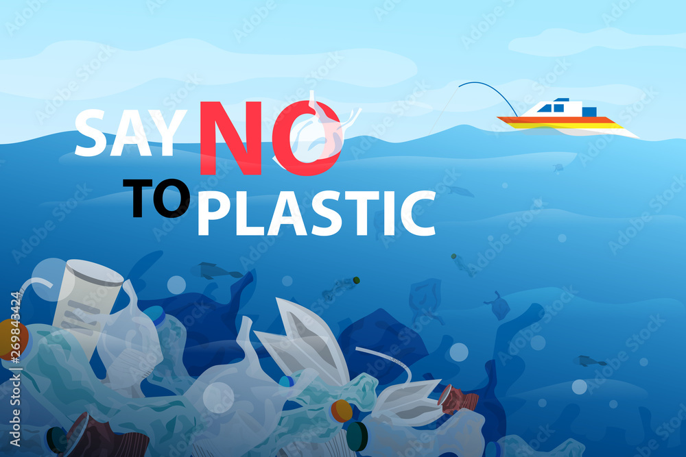 Say no to plastic Pollution problem concept. Save world advertise idea. Creative design in eps10 ...