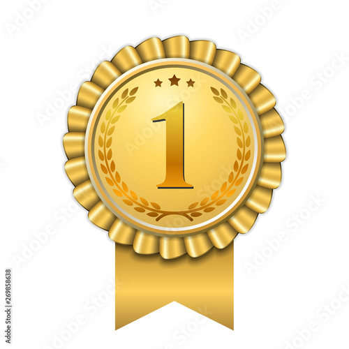 Award ribbon gold icon number first. Design winner golden medal 1 prize ...