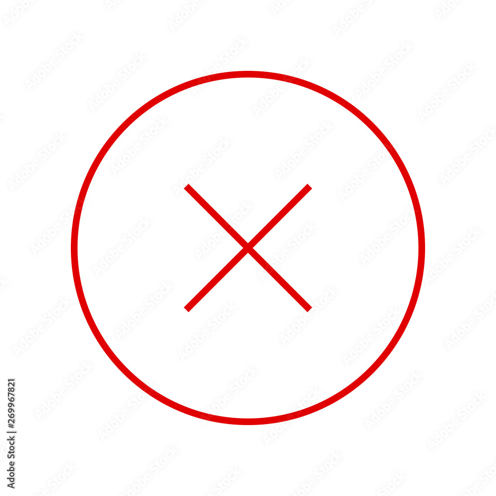 Round red thin line X mark icon, button, cross symbol isolated on white ...