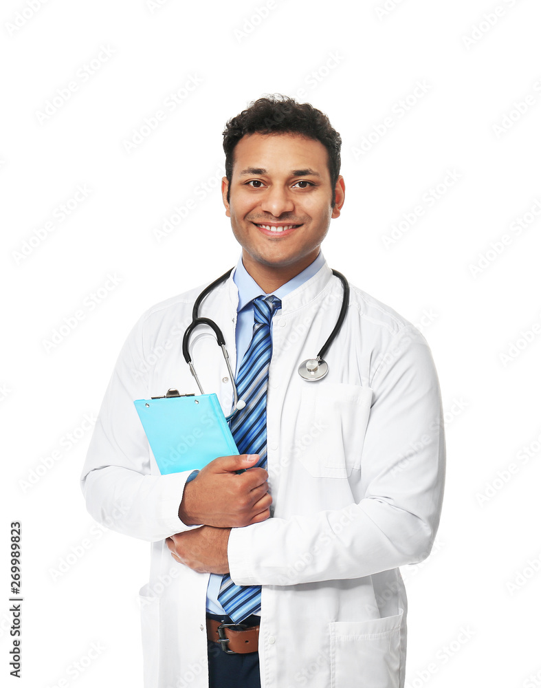 Handsome male doctor on white background Stock Photo | Adobe Stock