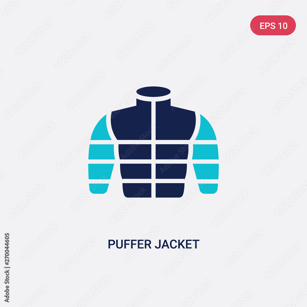 two color puffer jacket vector icon from clothes concept. isolated blue ...