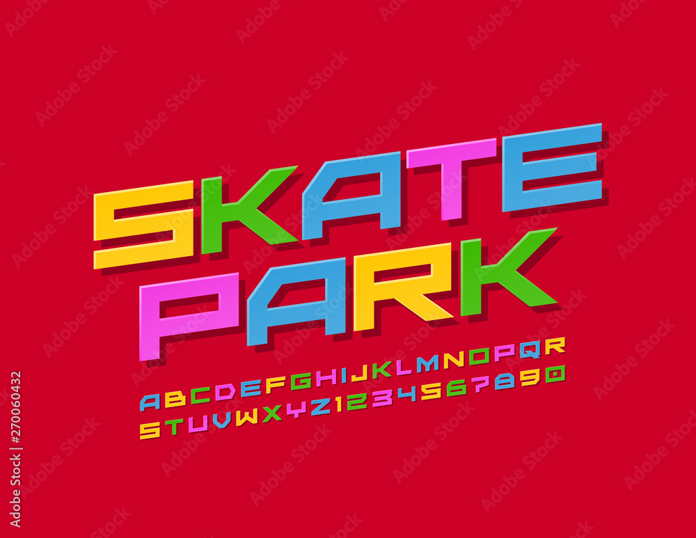 Vector creative emblem Skate Park. Colorful original Font. Bright ...