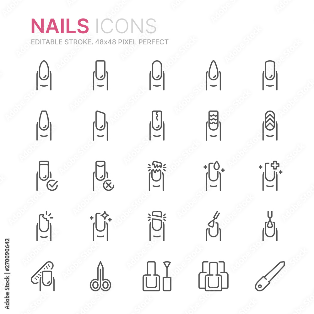 Collection of nails related line icons. 48x48 Pixel Perfect. Editable ...