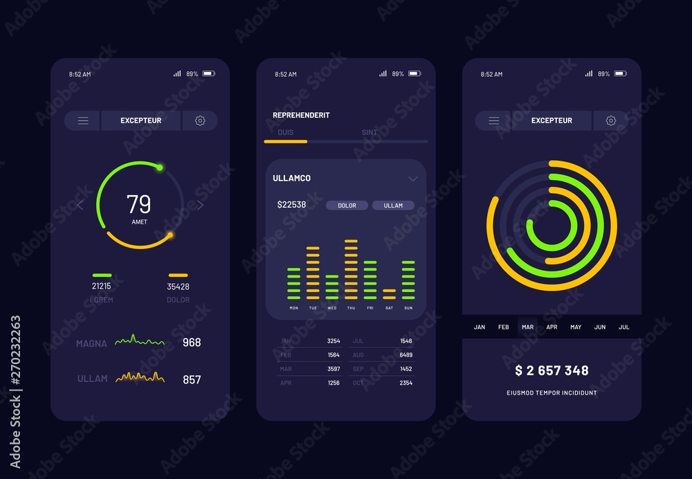 Mobile application interface design UI UX. Set of modern mobile user ...