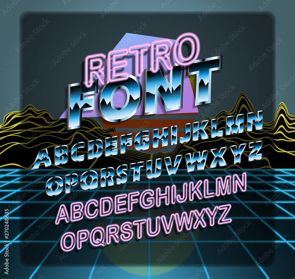 Retro Font. Retro futuristic set of fonts 1980s style. Retro Wave music ...