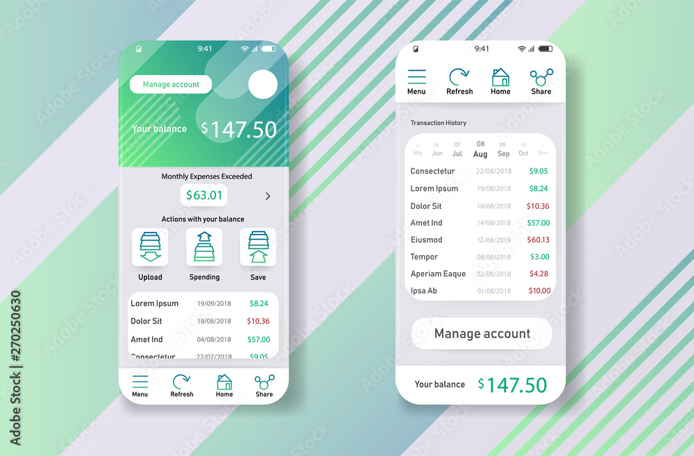 Smartphone widjet mobile app user interface desing finance money ...