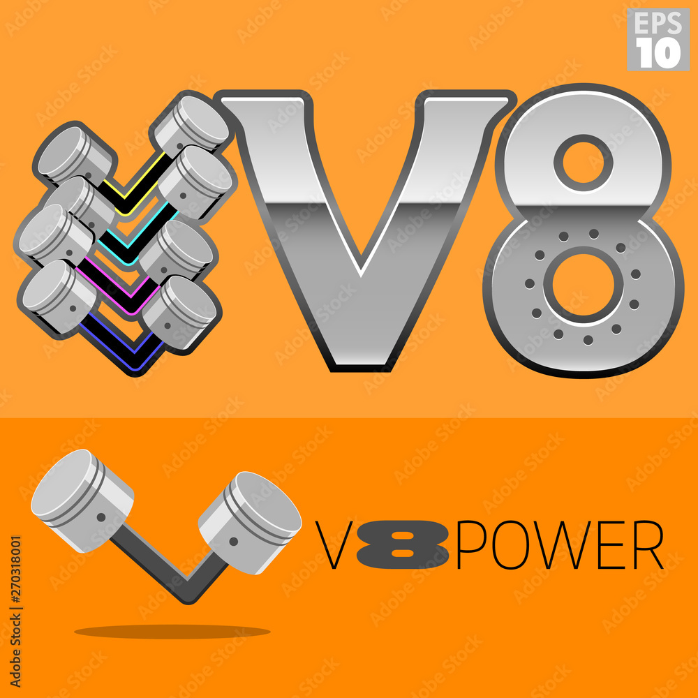 v8 engine power with pistons logo Stock Vector | Adobe Stock