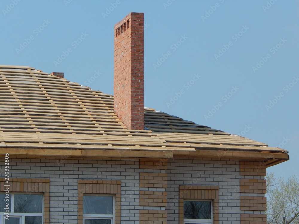 Construction of cross beams, crossbars and roof rafters. New wooden ...