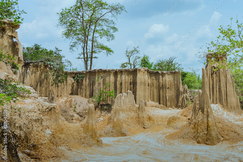 Beautiful Scenery of Water flows through the ground have erosion and ...