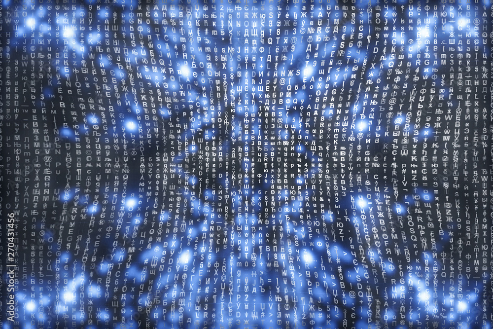 Blue matrix digital background. Abstract cyberspace concept. Characters ...