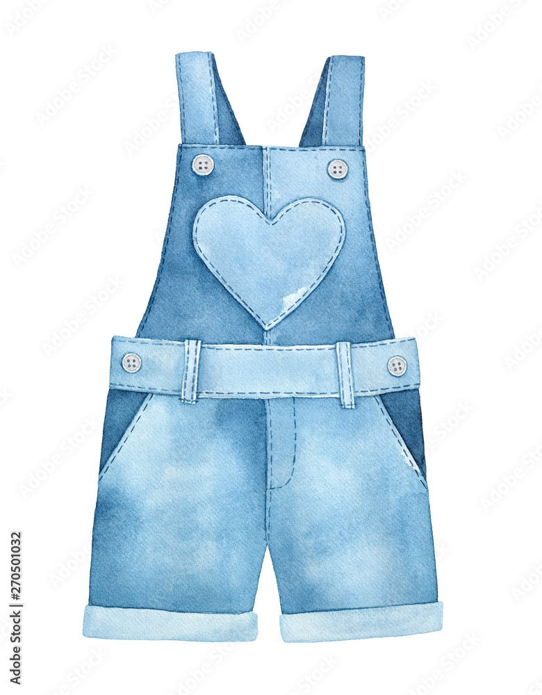 Light blue kids denim overall with heart shaped pocket, straps and ...