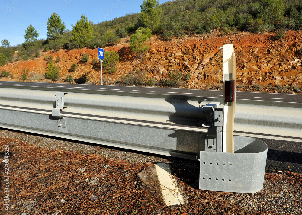 Special guard rails for motorcycles on the highway. Mountain pass ...