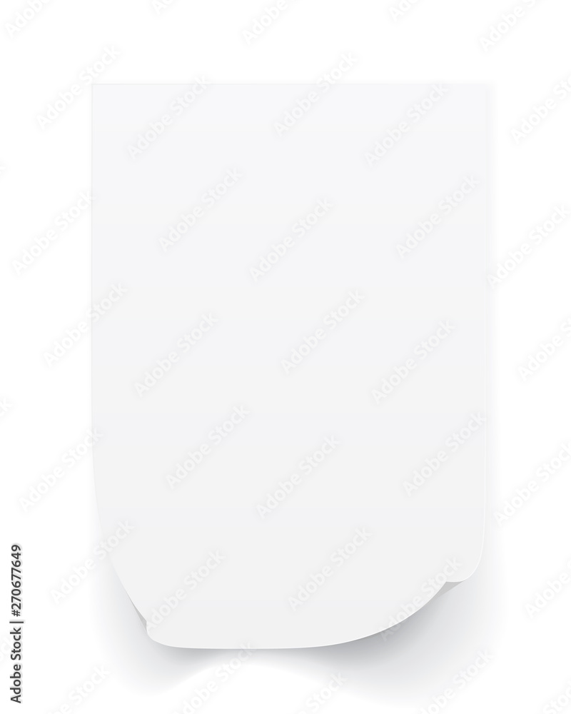Blank A4 sheet of white paper with curled corner and shadow, template ...