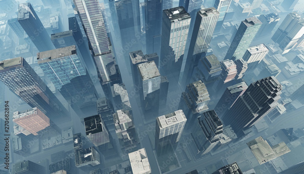 Top view of the city, skyscrapers from above, modern city top view, 3d ...