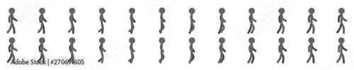 Stickman walking cycle icon set. Looped walk sprites animation, 24 ...