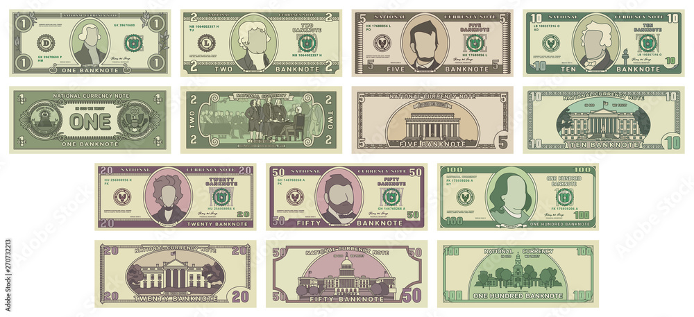 Vector cartoon dollar banknotes isolated on white background ...