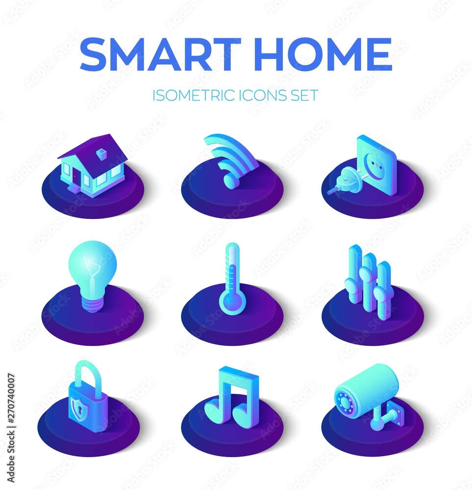 Smart home. 3D isometric icons set. Remote house control system. IOT concept. Smart home ...