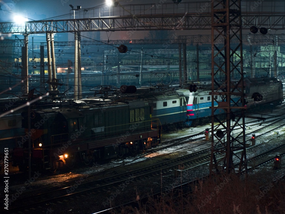 Russian railroad depot hub train station, night Stock Photo | Adobe Stock