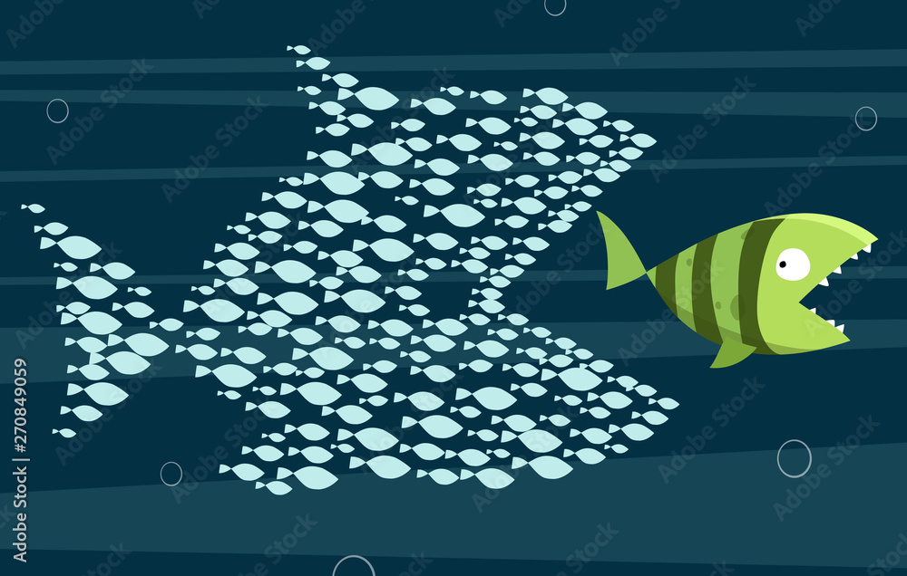 Unity of small fish eat big fish: Teamwork concept Stock Vector | Adobe ...