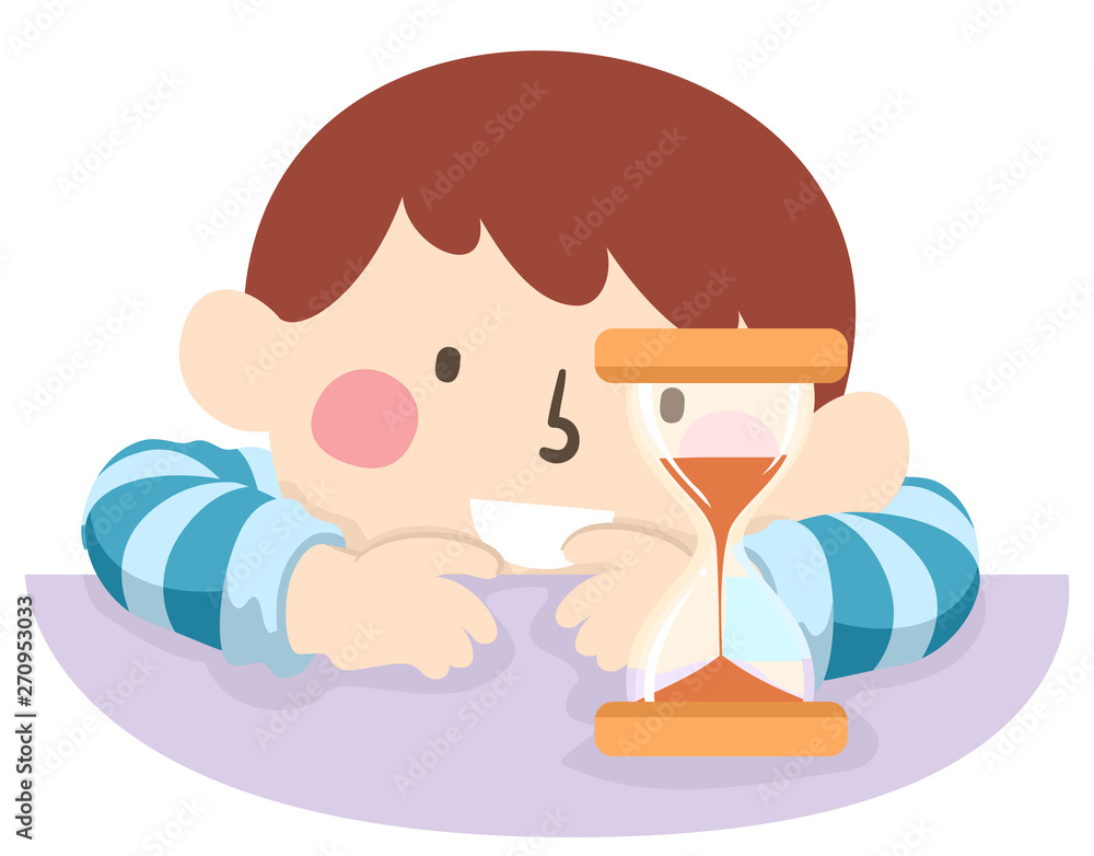 Kid Boy Hour Glass Waiting Patience Illustration Stock Vector | Adobe Stock
