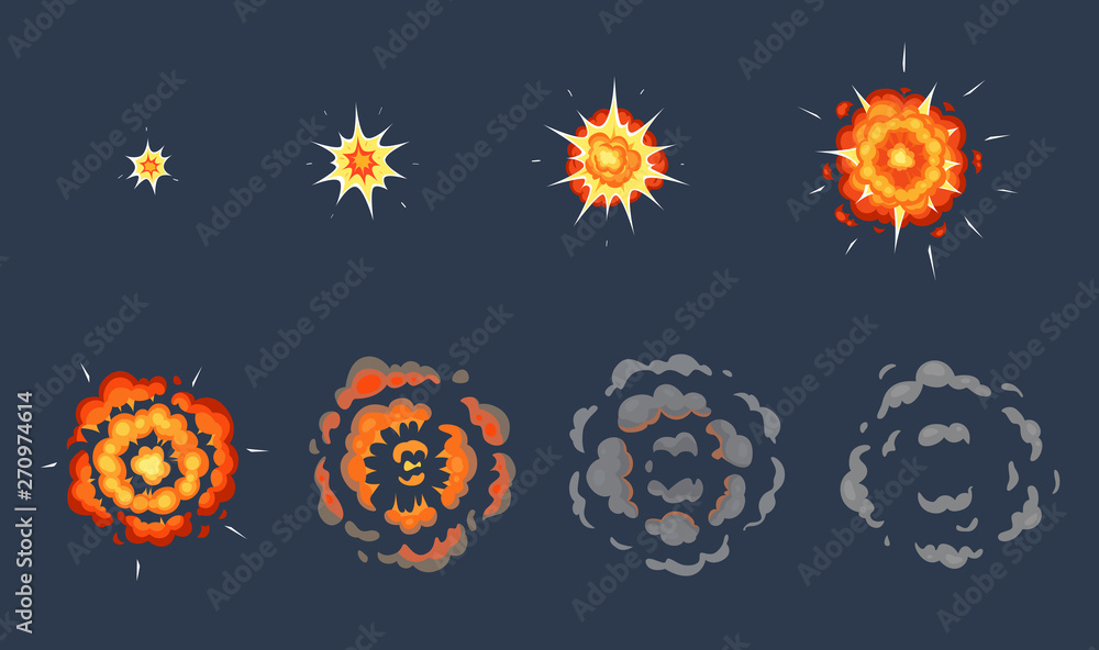 Cartoon explosion animation. Exploding effect frames, animated shot ...