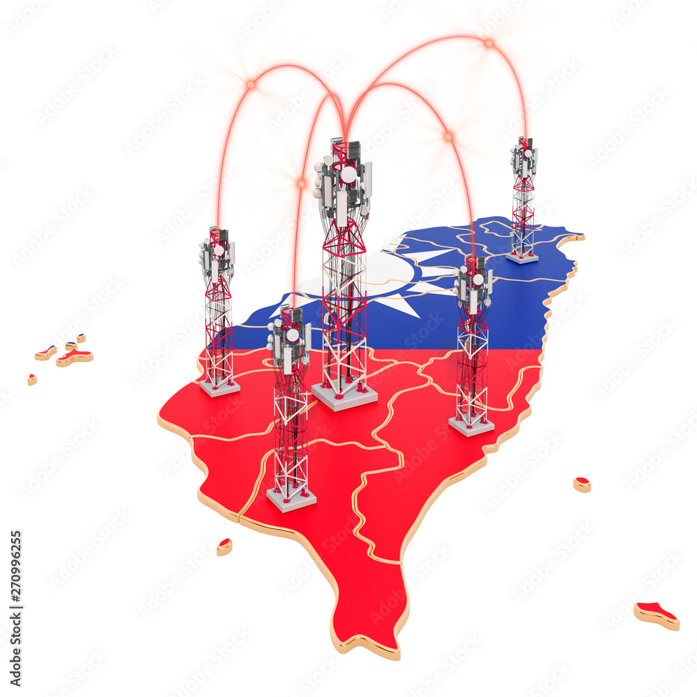 Mobile communications in Taiwan, cell towers on the map. 3D rendering Stock Illustration | Adobe ...
