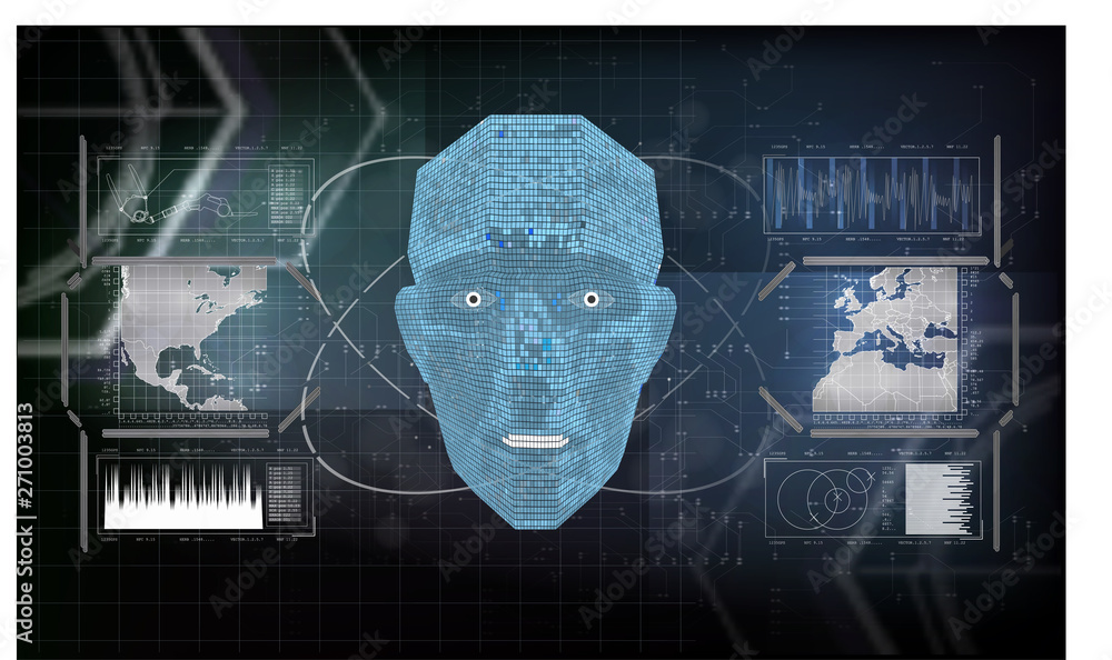 Future of Artificial Intelligence (AI), Human face with AI text made by ...