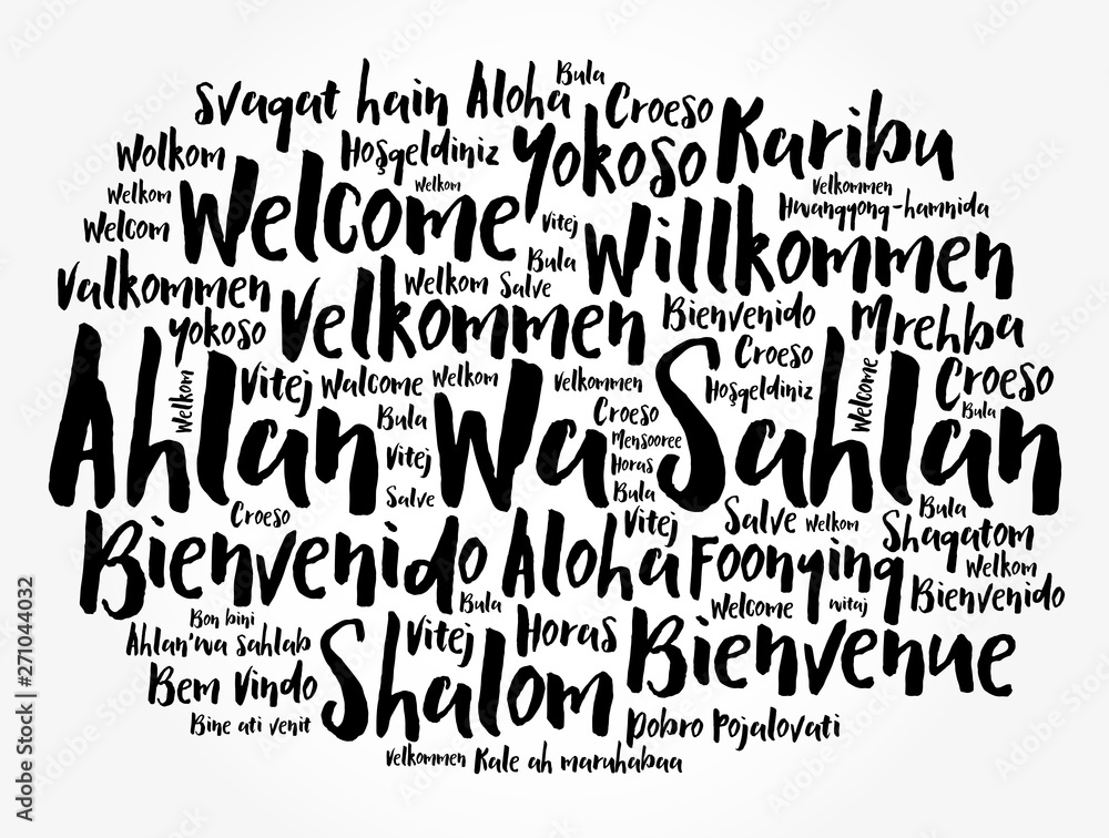 Ahlan Wa Sahlan (Welcome in Arabic) word cloud in different languages ...