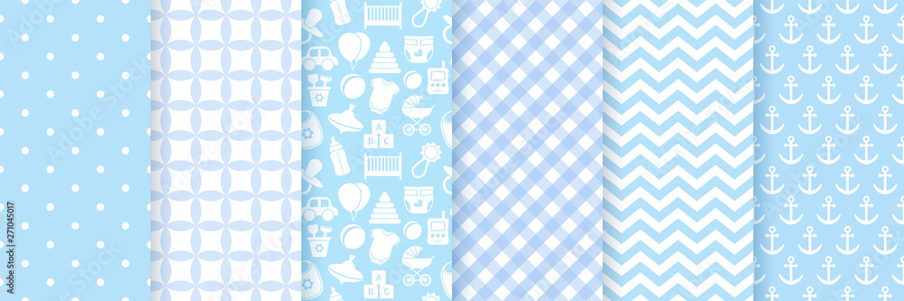 Baby boy pattern seamless. Baby shower backgrounds. Vector. Set blue ...