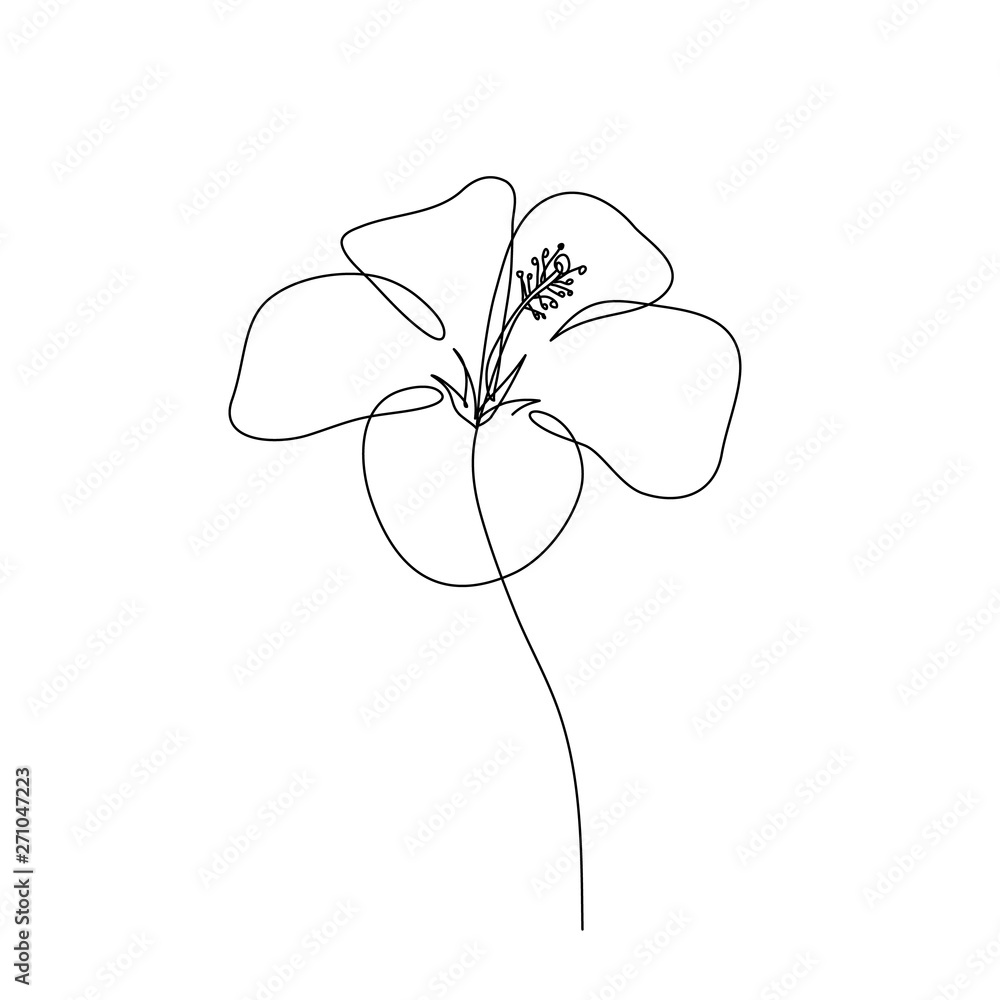 abstract hibiscus flower. Continuous line drawing. Minimalist botanic ...