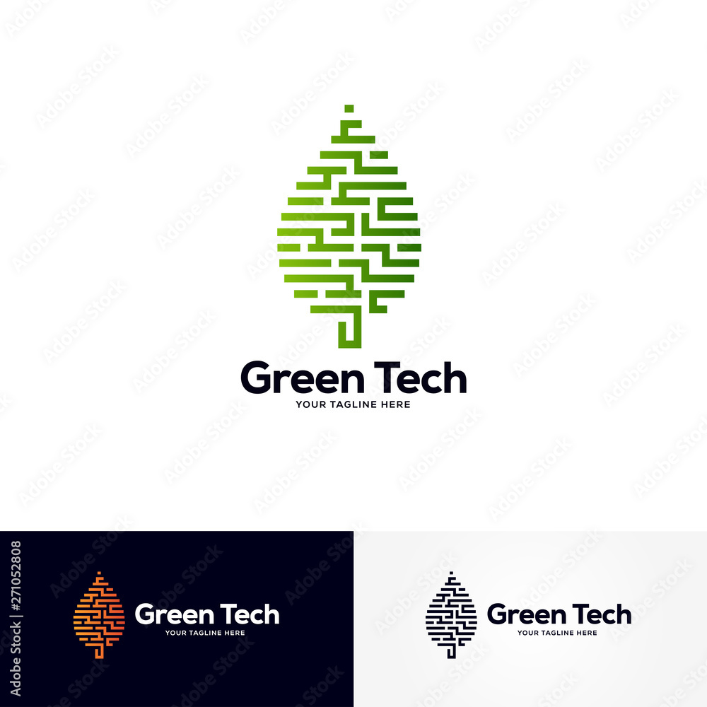 green tech logo designs template, creative technology logo symbol Stock ...