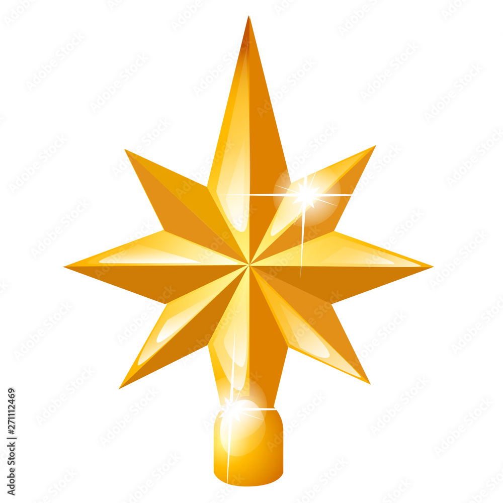 Golden star on the Christmas tree isolated on white background. Vector ...